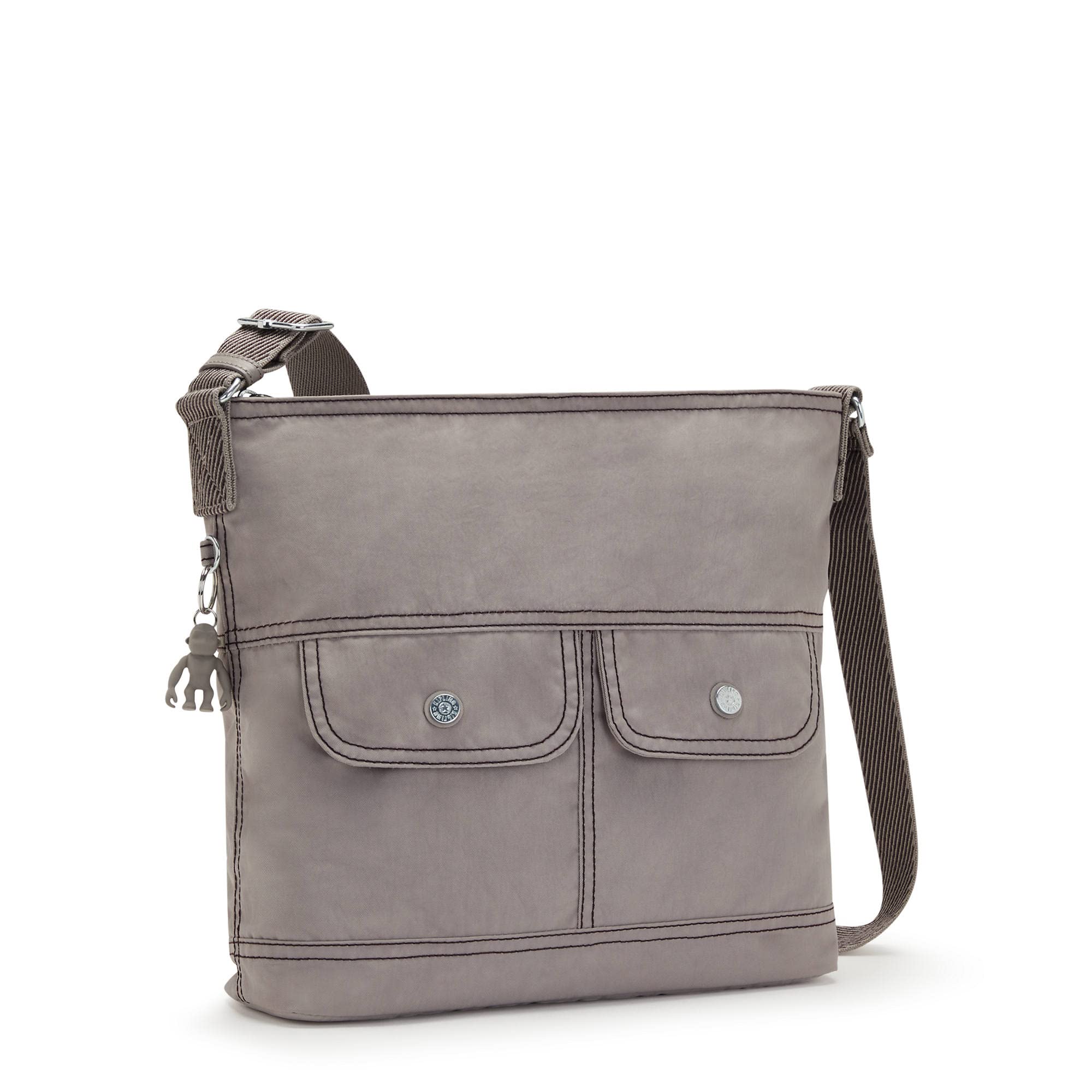 Kipling womens Women's Cooper Bag, Lightweight Handbag, Nylon Crossbody Medium Shoulder Bag, Grey Gris M7, 15.25 L x 12.5 H 4 D US