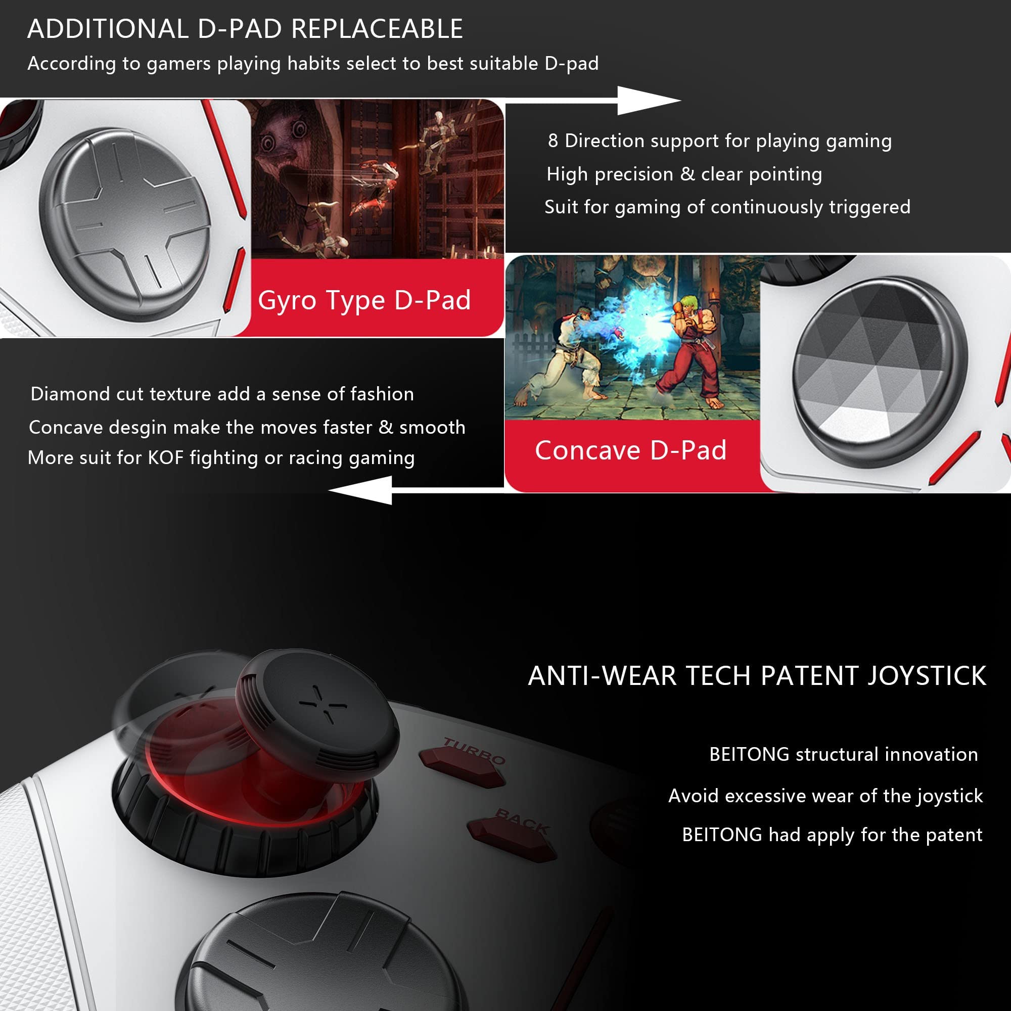 BEITONG Asura 3S PC Game Controller Wireless Gamepad For Windows 7 8 10 11 Steam Switch,950 mAh/Anti-wear Joystick Sensitivity Adjust Instant/Mechanic Keys/Trigger Locks/Modulary (White)
