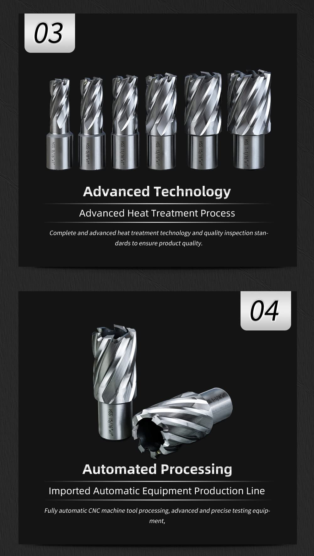 US Stock 2" Depth M2AL HSS Annular Cutter Set 7pcs Diameter 9/16 to 1-1/16 Pilot Pin Included 3/4" Weldon Shank for Mag Drill Press
