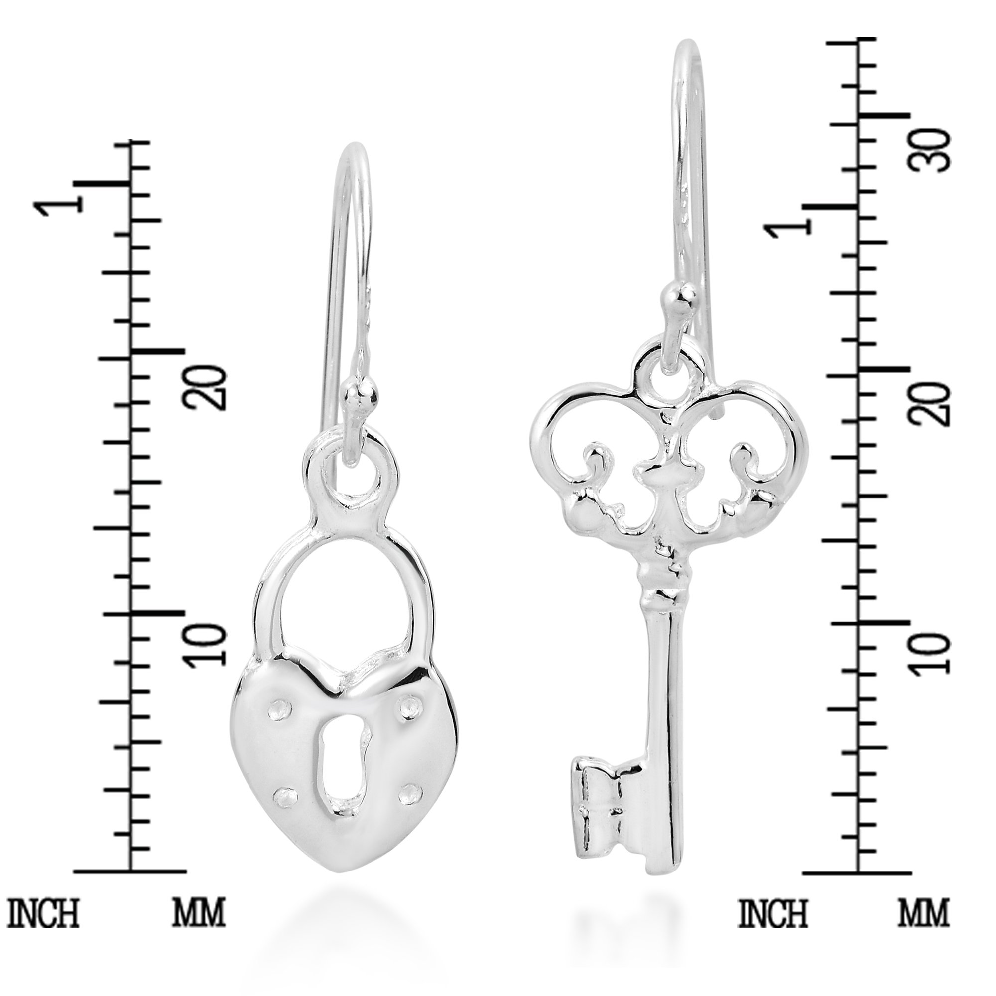 AeraVida Classy Key to My Loving Heart Lock .925 Sterling Silver Dangle Earrings | Casual Sterling Silver Dangle Earring for Women | Jewelry Gift