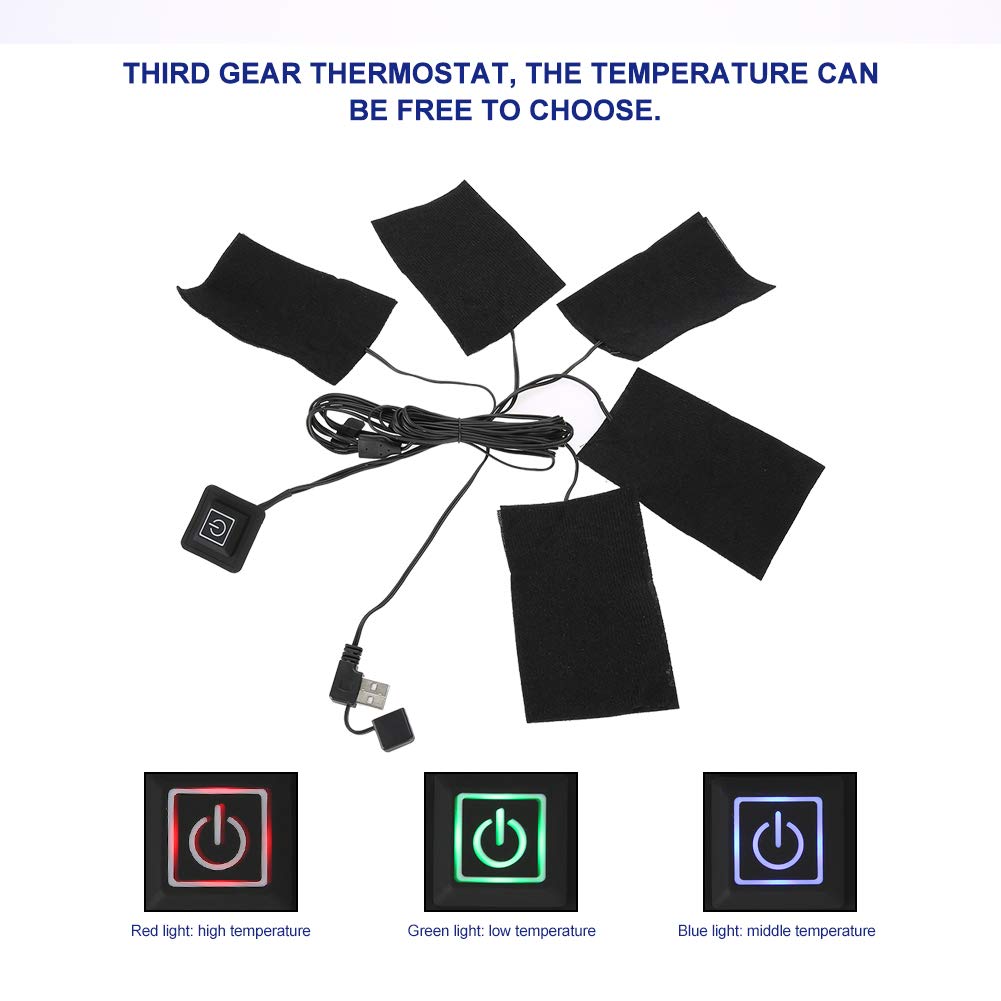 Portable Cloth Heaters, Clothes Heating Pad with 5pcs Heating, USB Electric Heated Pad Adjustable Temperature Warmer for Outdoor Winter Clothes Seat Pet Dogs and Cats Warmer