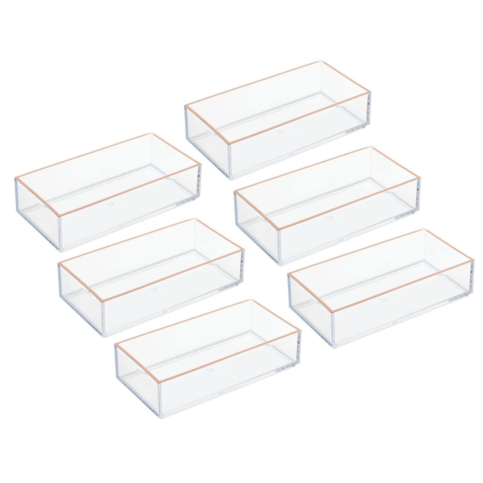 mDesign Plastic Beauty Organizer Bin for Bathroom Drawers, Vanity, or Countertops, Storage for Makeup Brushes, Palettes, Blush, Concealers, or Hair Ties, Lumiere Collection, 6 Pack, Clear/Rose Gold