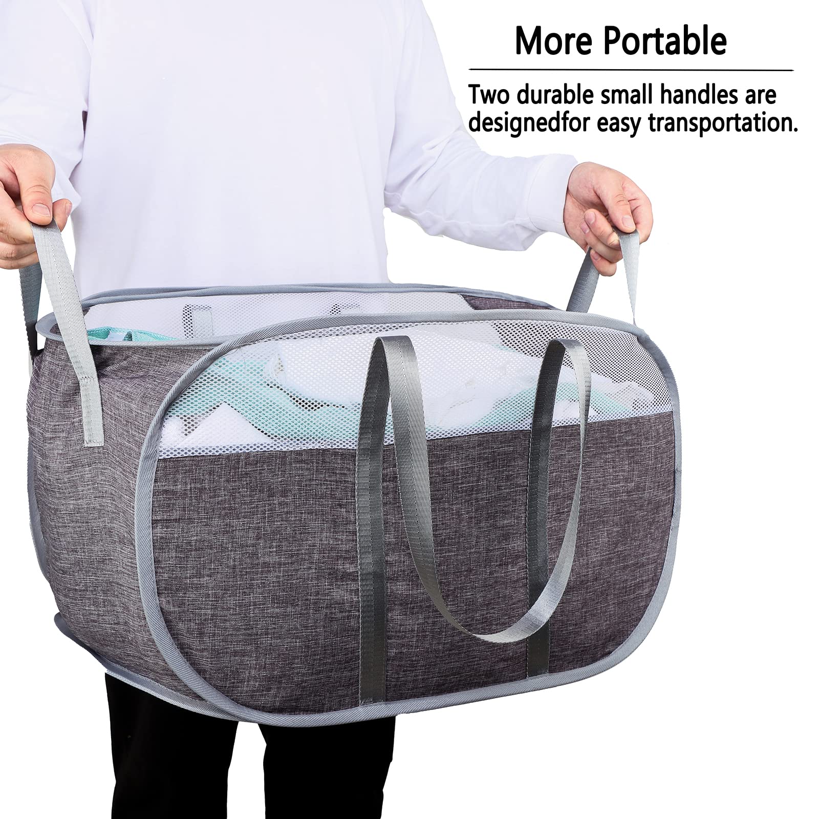 Pop Up Laundry Hamper，with Durable Handles collapsible laundry basket，Easy to Open and Fold for college Dorm,kids room，travel (Gray)…