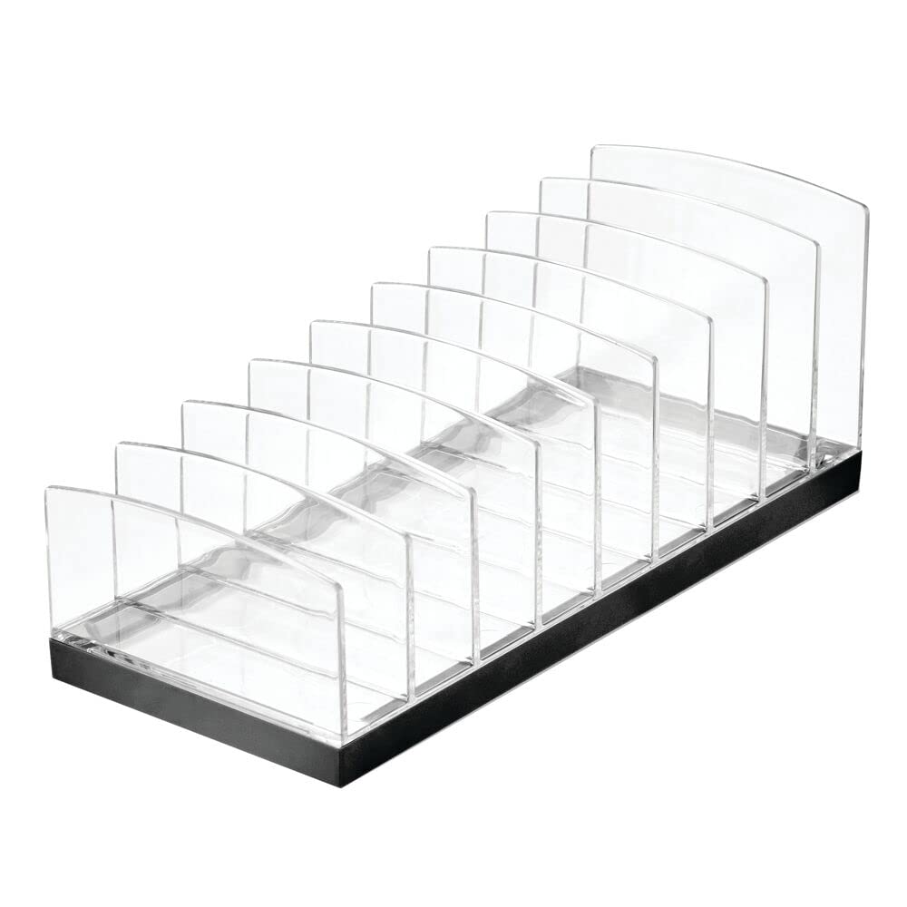 mDesign Plastic Divided Cosmetic Palette Organizer with 9 Sections - Makeup Storage for Bathroom Vanity, Cabinet, Drawer - Holds Eyeshadow, Blush, Powder - Lumiere Collection - Clear/Black