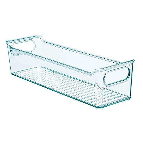 mDesign Slim Plastic Nursery Storage Container Bins with Handles for Organization in Pantry, Cabinet, Closet or Cubby Shelves - Organizer for Baby Food, Bibs, Formula, and Burp Cloths - 4 Pack, Blue