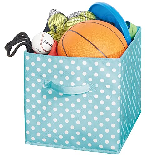 mDesign Soft Fabric Closet Storage Organizer Cube Bin Box, Handle - Storage for Baby Child/Kids Room, Nursery, Toy Room, Furniture Units, Shelf - 12.75" high - Turquoise Blue/White Polka Dots