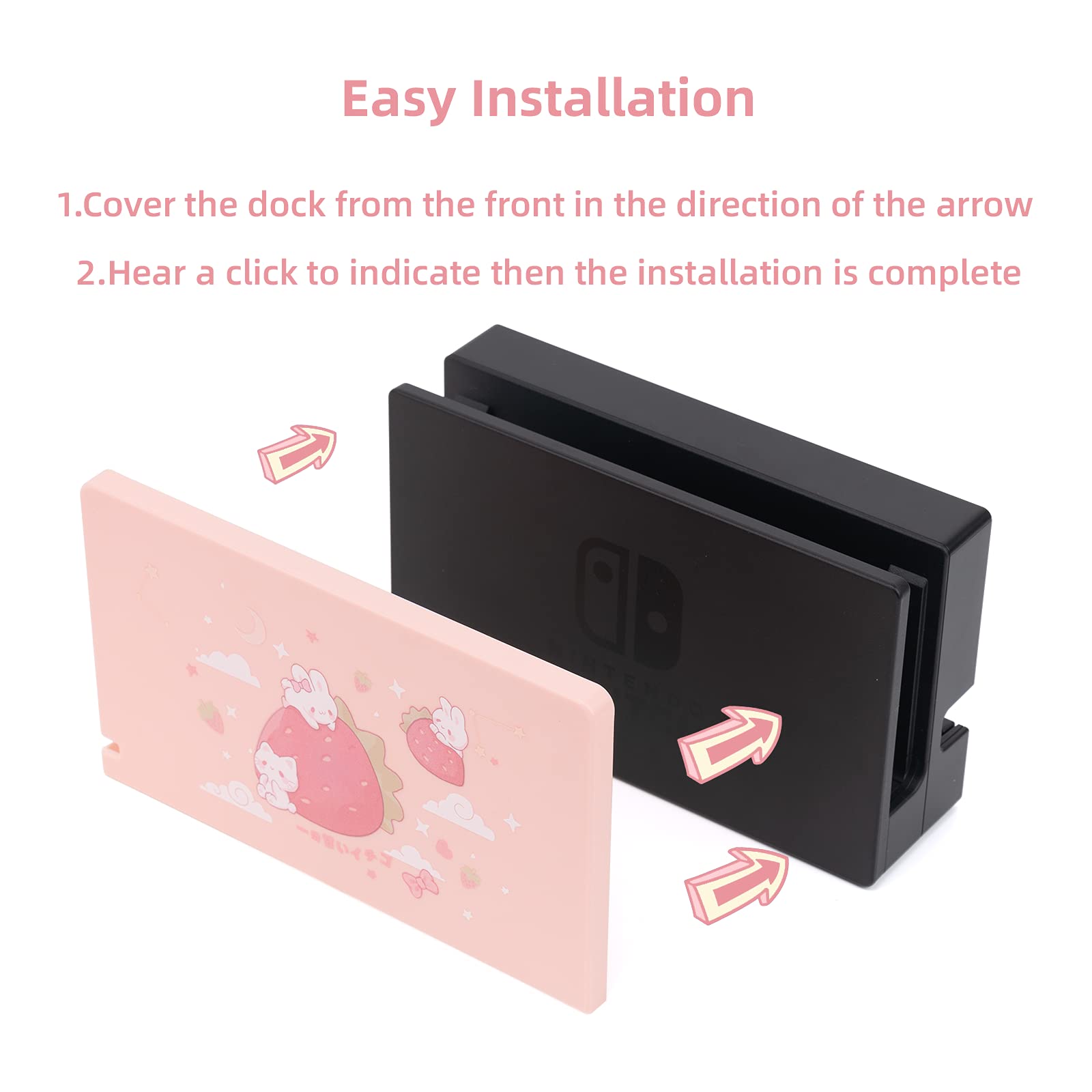 GeekShare Anti Scratch Switch Dock Cover- Hard Faceplate Sleeve Pad for Switch Dock- DIY Replacement Shell Compatible with Nintendo Switch Dock(Strawberry Rabbit)
