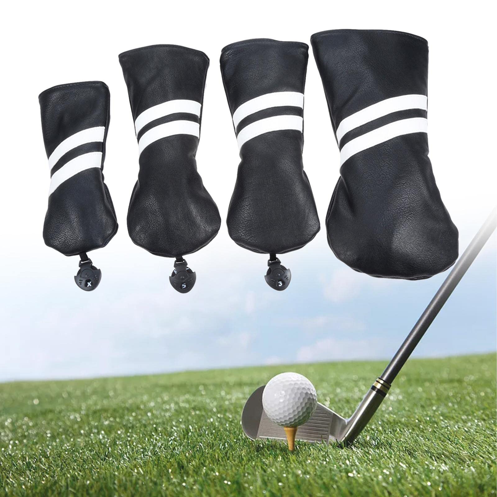 AMLESO Set of Golf Headcovers Golf Headcovers Waterproof Covers with Tags Driver Woods Headcovers Golf Wood Covers Accs, Black