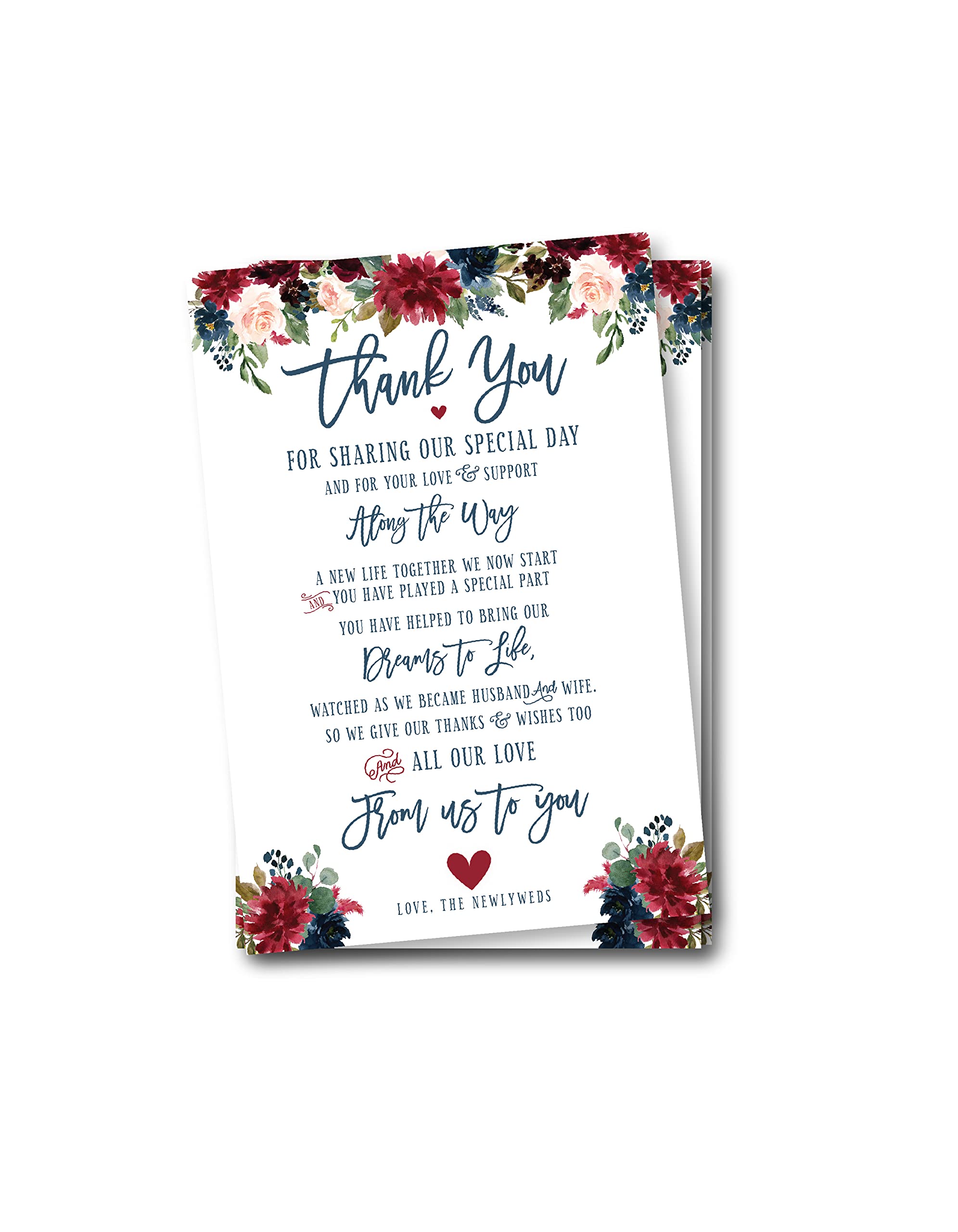 Your Main Event Prints 50 Navy Burgundy Wedding Thank You Place Setting Cards, Great For Adding to Your Table Centerpieces and Wedding Decorations for Receptions, Pack of 50 Cards