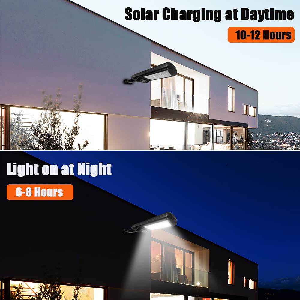 96 Led Solar Street Light Remote Control Solar Parking Lot Lights Motion Sensor Street Lamp with 3 Lighting Modes for Garden Yard Path Garage-2 Pack