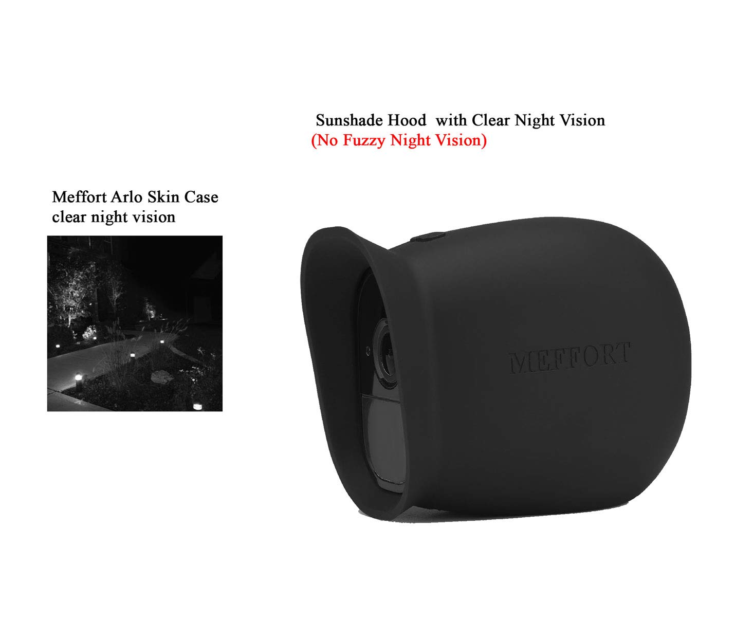 Meffort Inc Silicone Skin Cover with Dual Layer Sunshade Design, Clear (Not Fuzzy) Night Vision - Sun Glare UV Weather Protection Cover Compatible with Arlo Pro & Arlo Pro 2 Camera, 3 Pack (Black)