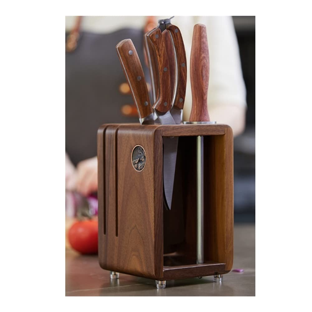 Large Capacity Wooden Knife Block,Household Knife Holder Without Knives Walnut Material,Ventilation Design Countertop Knife Storage Space Saver (Color : Black walnut)
