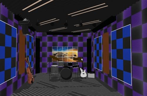 96 Pack Absorb the echo Acoustic Foam Panel Wedge Studio Soundproofing Wall Tiles Purple/black 12" X 12" X 1"