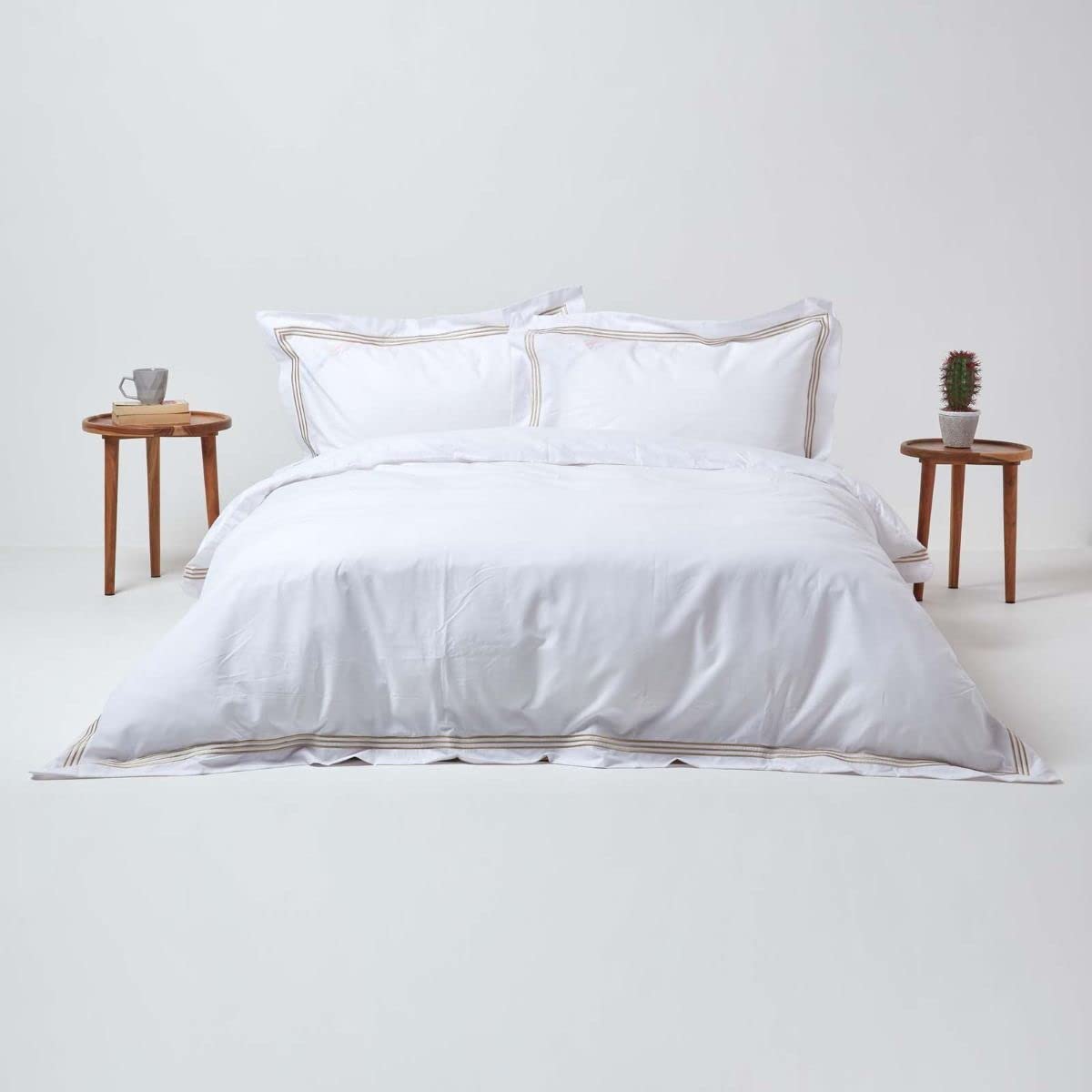 Duvet Cover Set Queen 600 TC Luxury Soft Brushed 3pcs with Elegant 3-Line Embroidery 1Duvet Cover & 2Pillow Sham with Zipper Closure, for All Seasons Taupe Solid by Americancomfy