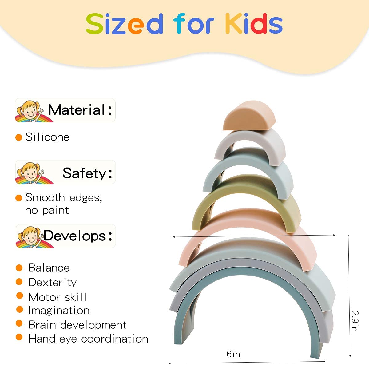 Macabaka Silicone Rainbow Stacker Nesting Puzzle Building Blocks Stacking Toys, Boho Baby Toys, 10 Pcs Educational Toys Learning Montessori Toys for Toddlers Kids, BPA-Free, Brown Series