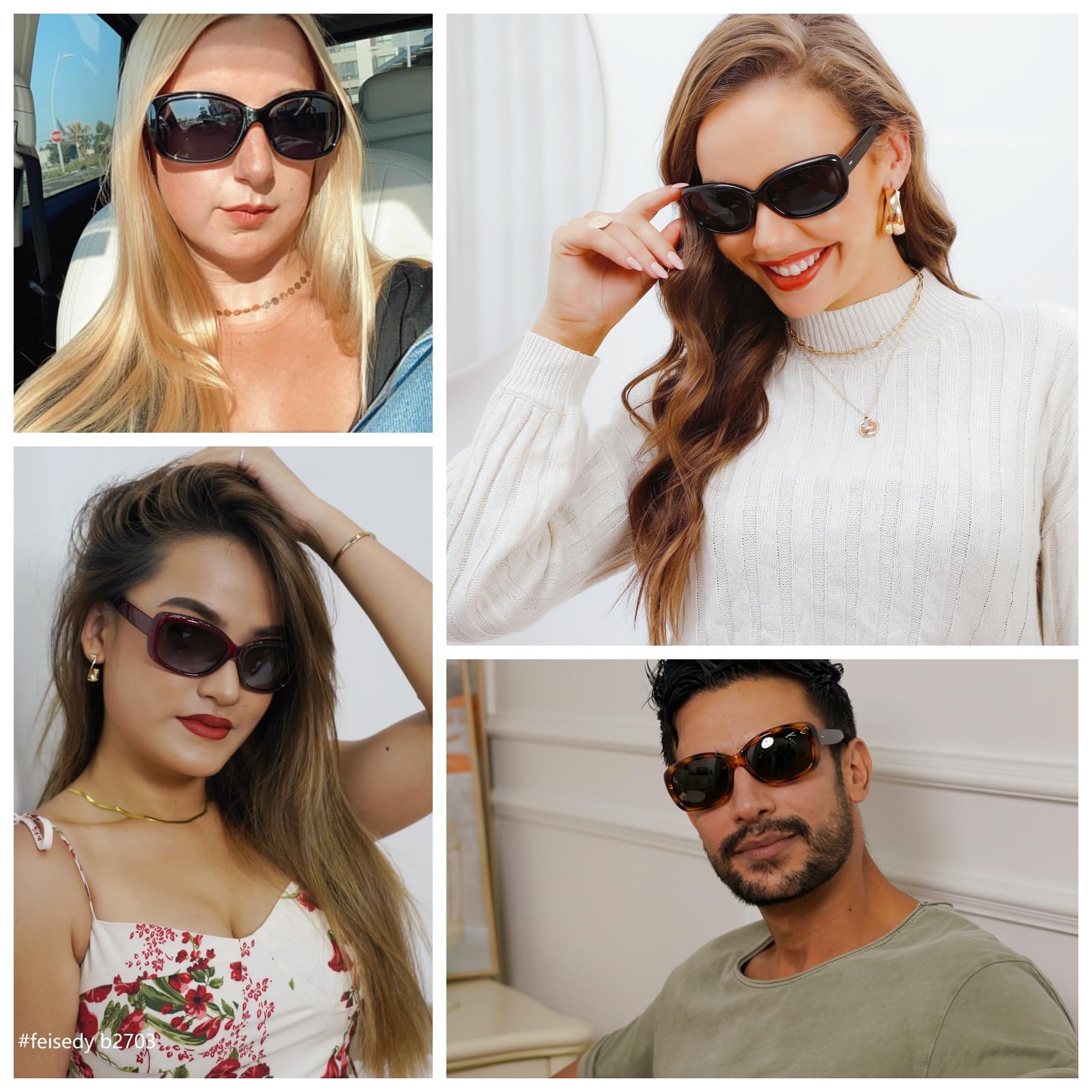 FEISEDY Vintage Square Polarized Sunglasses for Women Men Havana Thick Black Frame B2703