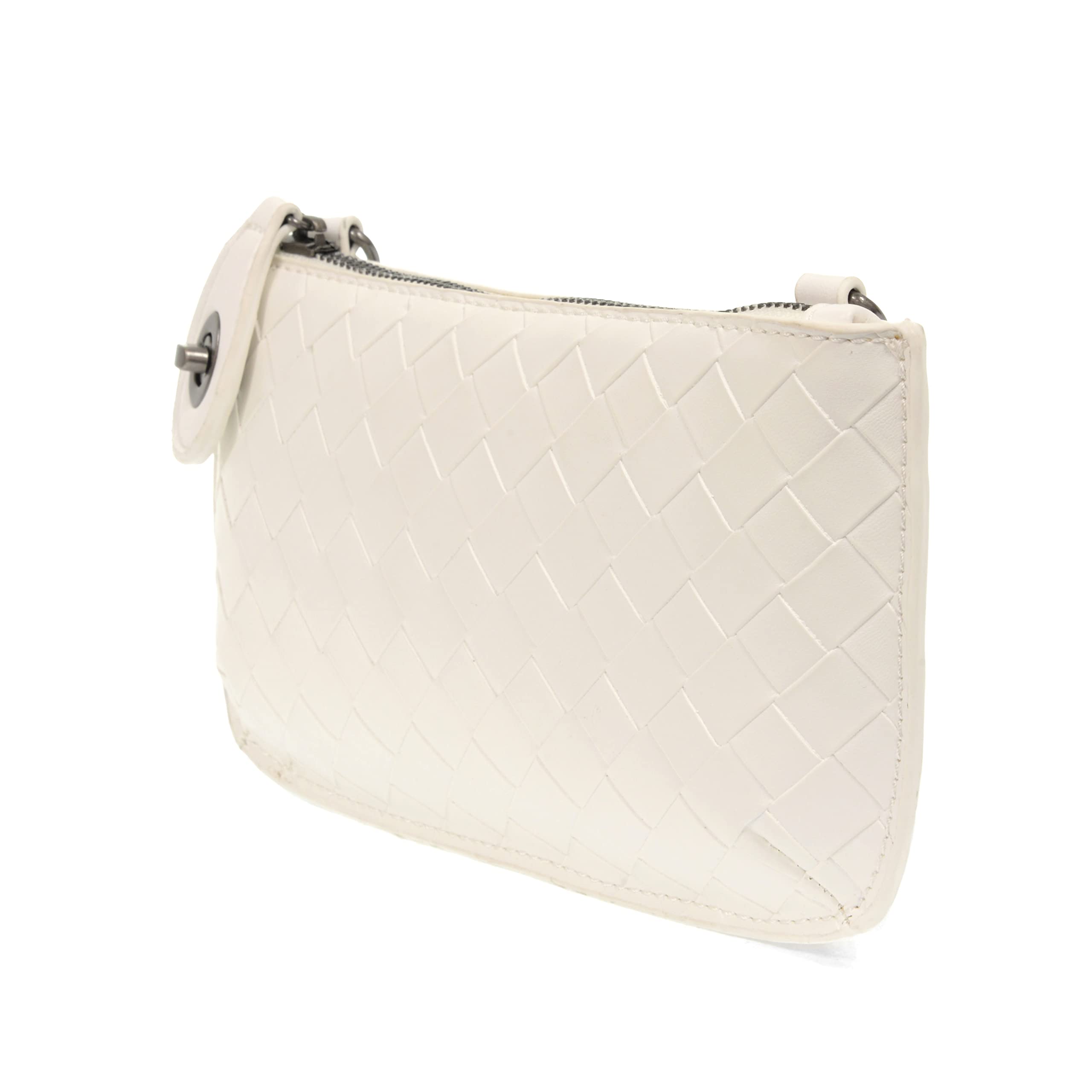 Joy Susan Faux Wide Woven Mini Crossbody Wristlet Clutch - White