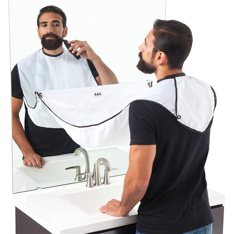 Beard Bib Beard Apron Beard Hair Catcher for Men Shaving Trimming With 4 suction cups Best Gifts for Men (white)