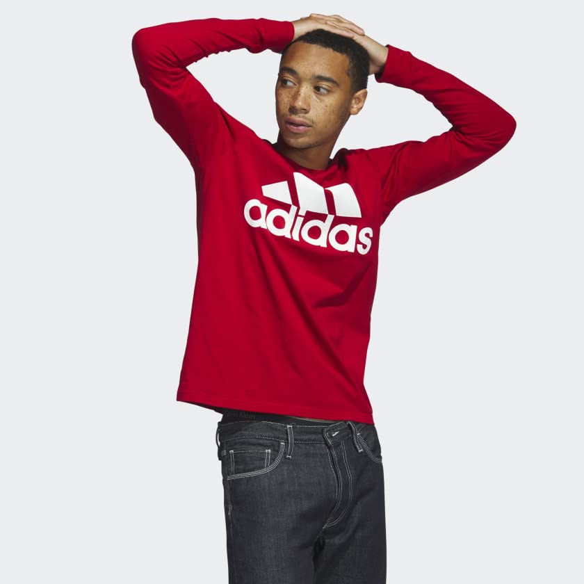 adidas Amplifier Long Sleeve Badge of Sport Tee Men's, Red, Size L