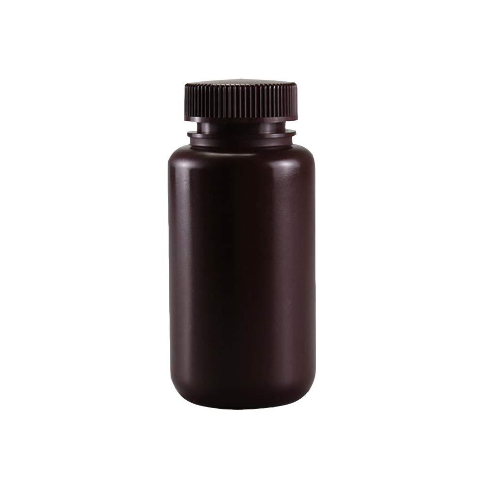 JRLGD HDPE Wide Mouth Plastic Bottles with Caps, Lab Sample Bottle Reagent Bottle, 250ml, Brown, Pack of 10