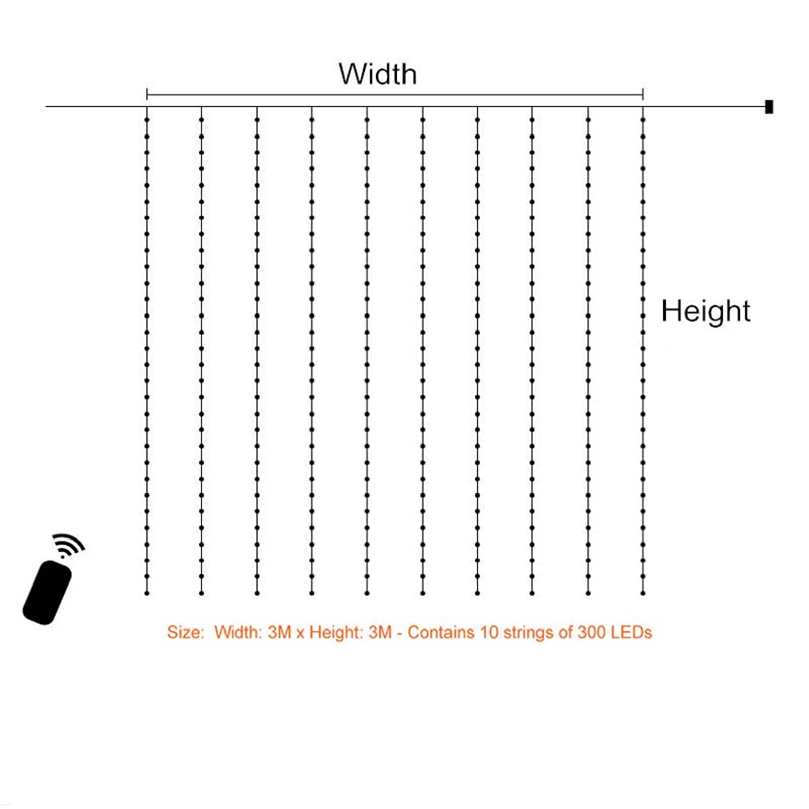 Led Curtain Lights, 300 LED Curtain String Light with 8 USB Modes Remote for Christmas Bedroom Party Wedding Home Garden Wall Decorations(Warm White)