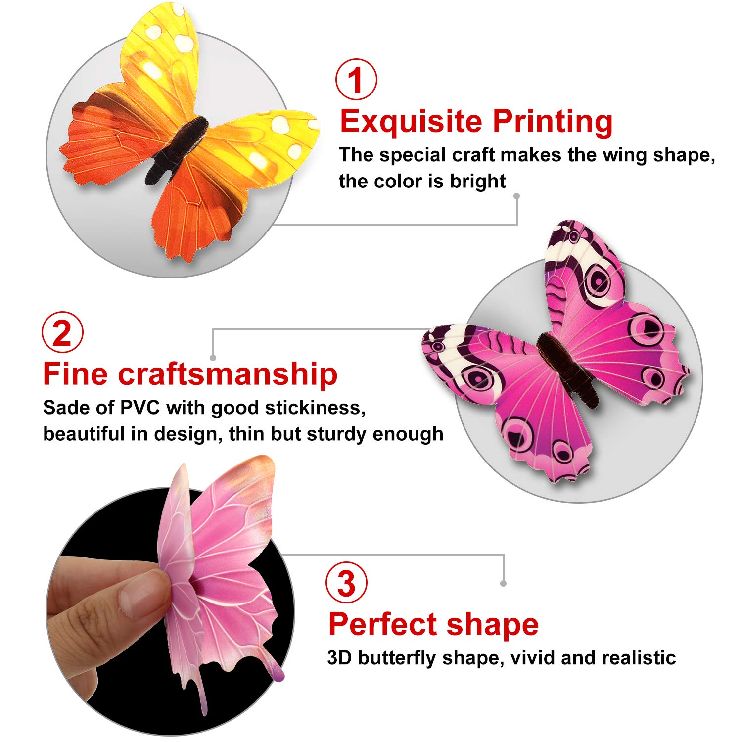 96 Pieces Glow in The Dark Luminous 3D Butterfly Wall Decals Decor Removable Butterfly Stickers DIY Art Crafts Decor for Kids Bedroom Home Garden Decorations Christmas (Pink, Purple, Mixed)