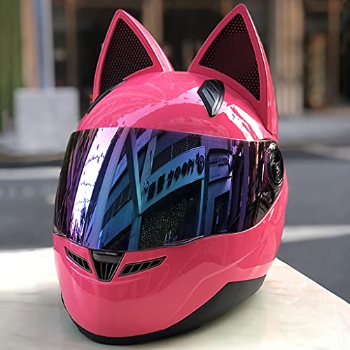 DCLINA Cat Ears for Women Helmet Personalized Girl Electric Motorcycle Full Face Helmet, Men Street Knight Racing Shaped Motorbike Helmet ATV Crash Scooter Flip Up Visors Helmets DOT Certified