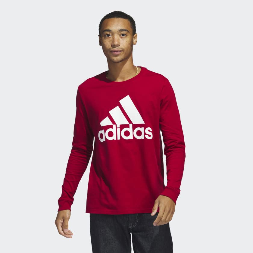 adidas Amplifier Long Sleeve Badge of Sport Tee Men's, Red, Size XL