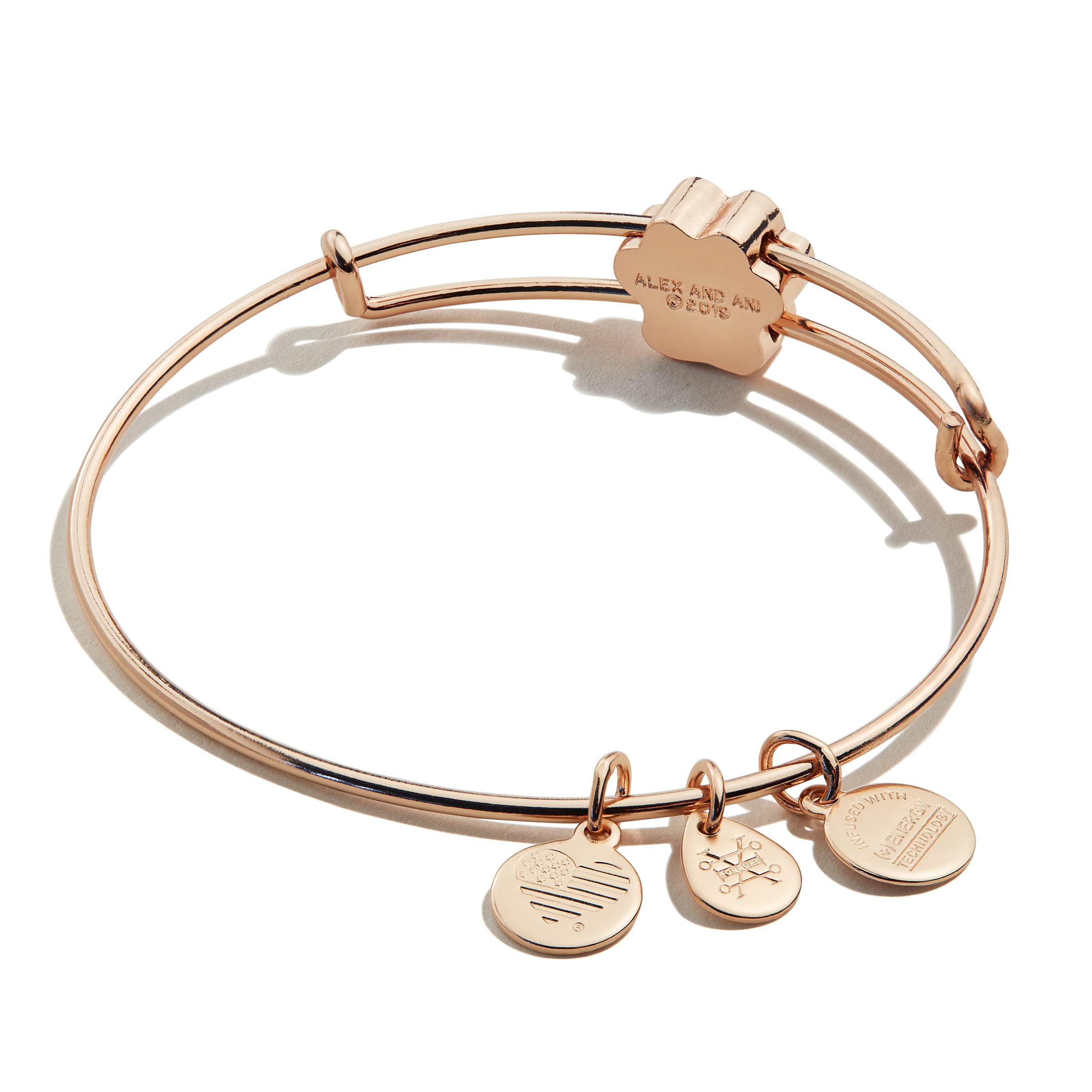 Alex and Ani Path of Symbols Expandable Bangle for Women, Pave Paw Print Charm Bead, Shiny Rose Gold Finish, 2 to 3.5 in, Adjustable
