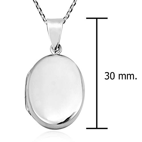AeraVida Minimalist Engrave Keepsake Memory Holder Sterling Silver Polished Oval Locket Necklace, 16 inch