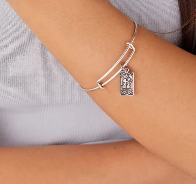 Alex and Ani Path of Symbols Expandable Bangle for Women, Dream Mermaid Oracle Charm, Rafaelian Silver Finish, 2 to 3.5 in