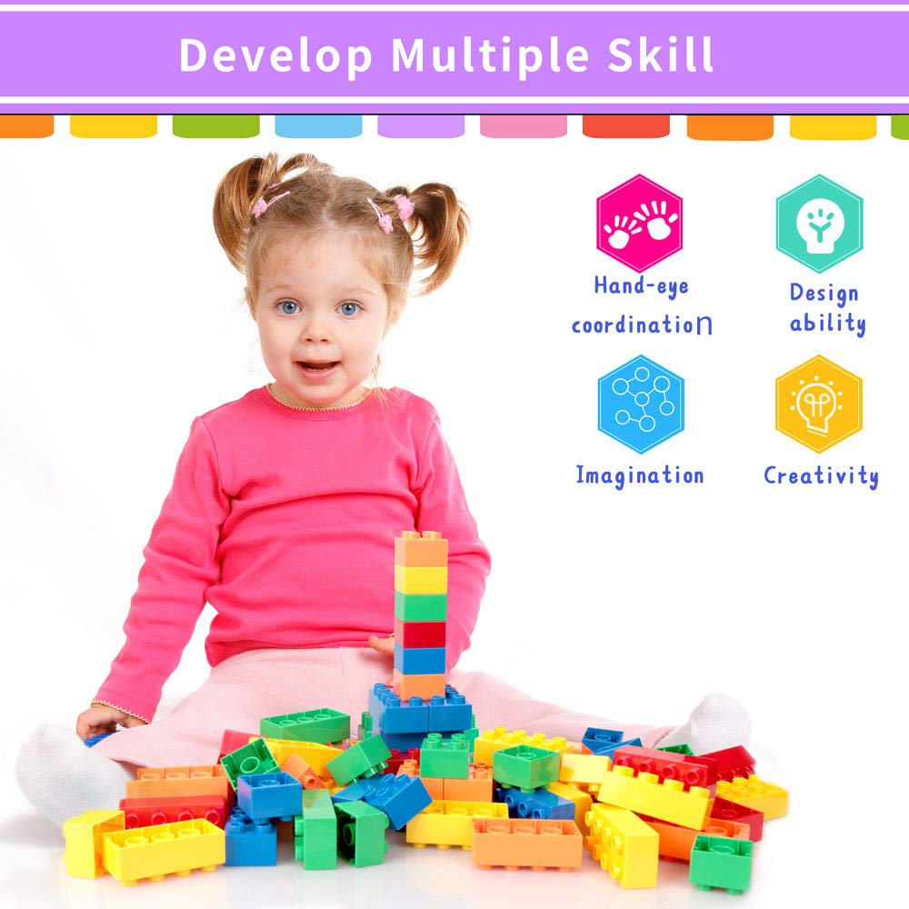 GARUNK 150 Piece Classic Big Building Bricks | Large Toy Blocks | Compatible with Most Major Brands, STEM Educational Toy Large Building Bricks Set for All Ages, Birthday Gift for Boys & Girls