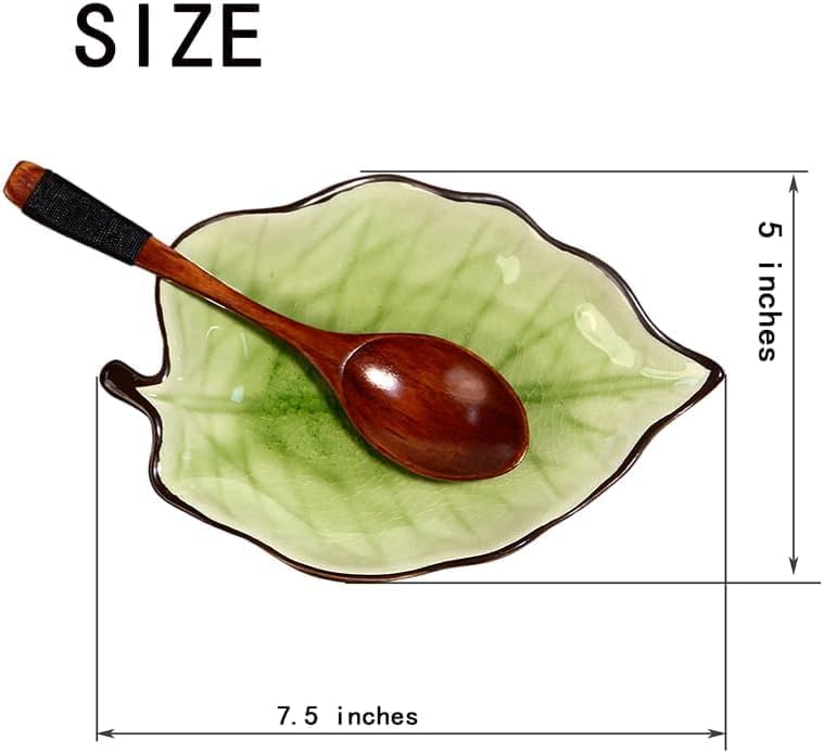 Lanxitown 2pcs Ceramic Spoon Rest Leaf Shaped Spoon Holder Coffee Spoon Rest Kitchen Spoon Rest for Modern Farmhouse Decor Spoon Holder for Kitchen Counter(No Spoon) (Green Leaf, 7.5"x5.1"x1")