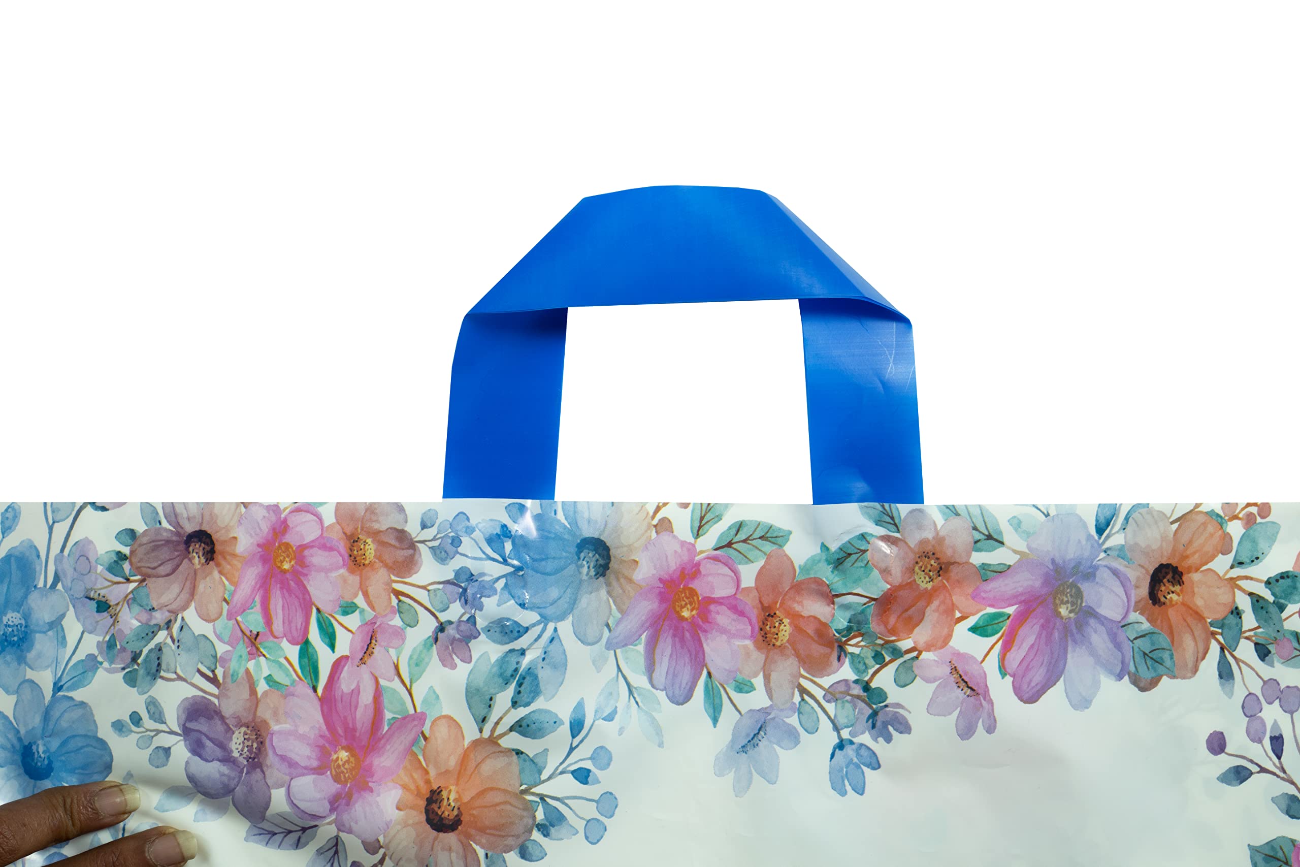 Infinite Pack 18" x18"(100pcs) Floral Thank You Bag with Soft Loop Handle & Bottom Gusset - 2.35 Mil Thick Plastic Merchandise Shopping Bag for Goodies, Clothing, Shower Gift, Retail Boutique Bags