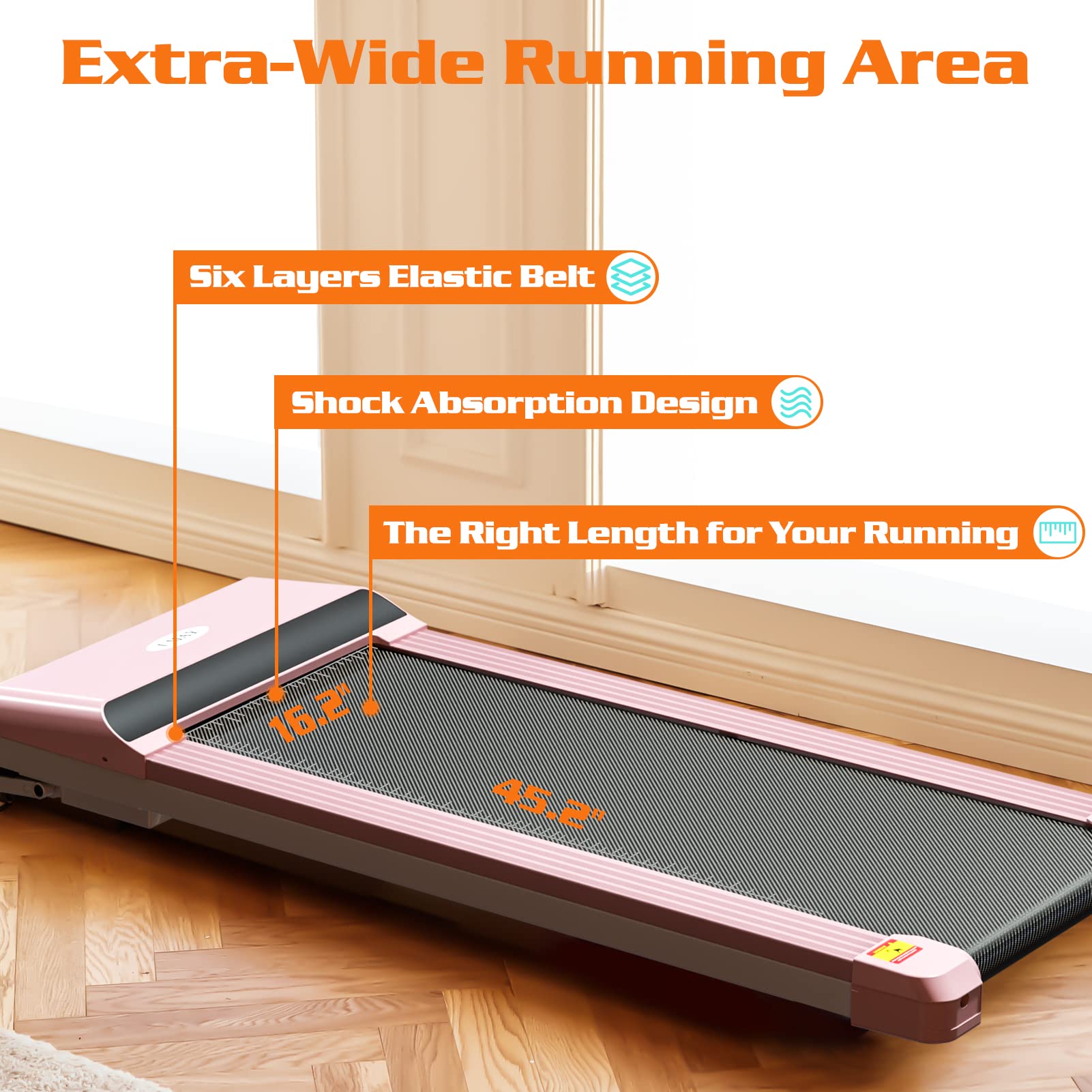 Ampela Portable Treadmill Under Desk Walking Pad Flat with LED Display & Sport APP, Running Machine for Apartment and Small Space Without Assembling(Pink)
