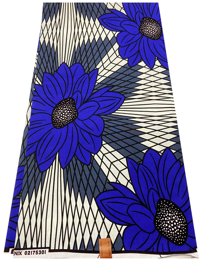 African Ankara Wax Print Fabrics -Floral Pattern-Purple, Gray, White, Dark-Brown,- Sell by 6 Yards-100% Cotton- for Dresses