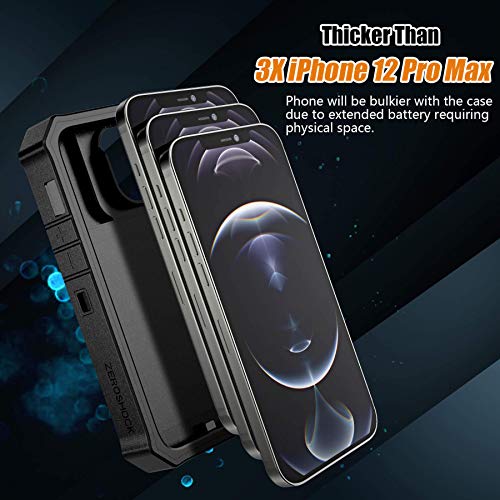 ZEROLEMON Battery Case for iPhone 12 Pro Max, 10000mAh Wireless Charging & Lightning Headphone Supported, RuggedJuicer Extended Battery Charger Case for iPhone 12 Pro Max 6.7" 2020 - Black