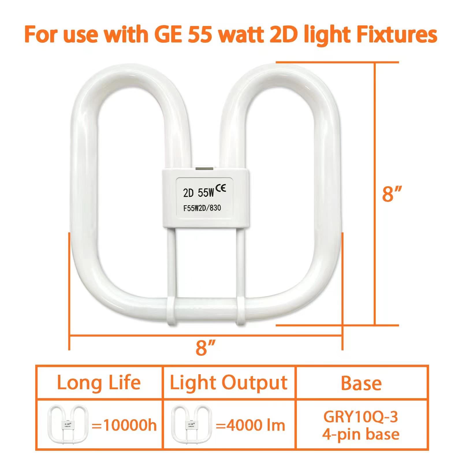 Celiwace 2 Pack F552D/830 G E 40184 55W 3000K 2D CFS55W/GR10Q 55 Watt Fluorescent Light Bulb