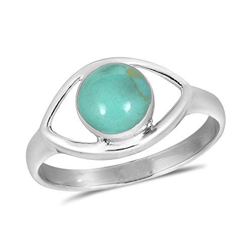 AeraVida Mystical Evil Eye with Simulated Green Turquoise Inlay .925 Sterling Silver Ring