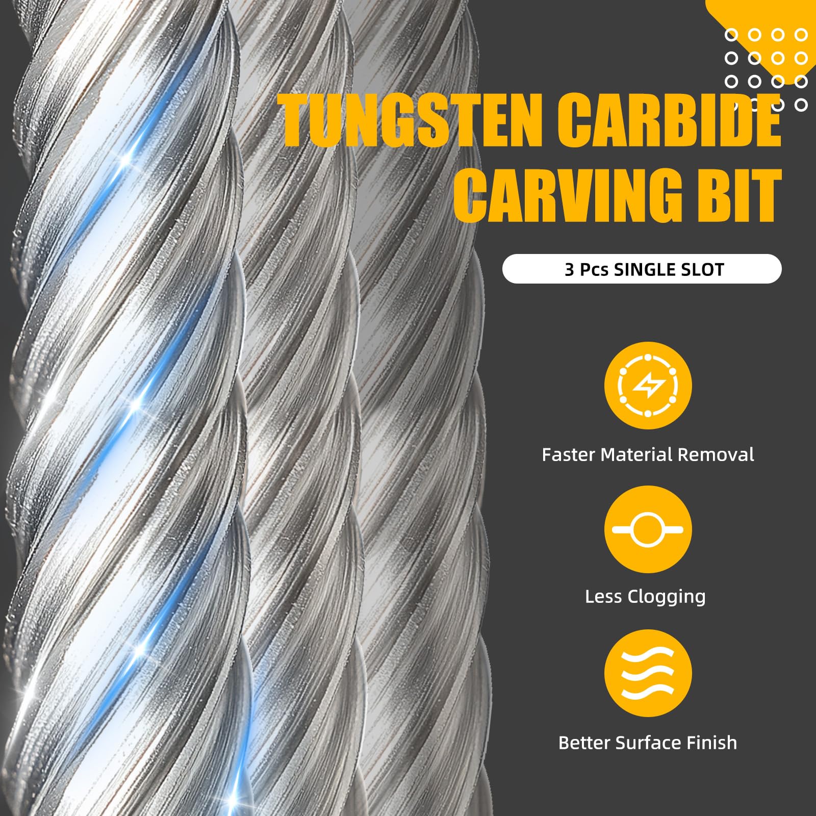 CAELUM Cylinder Tungsten Carbide Cutter, High-Performance Rotary Carving Bit, Metal Grinding Carving Tool Drill Bits, 1/8 in Shank Diameter for Die Grinder Kits, Silver, 3 Pcs