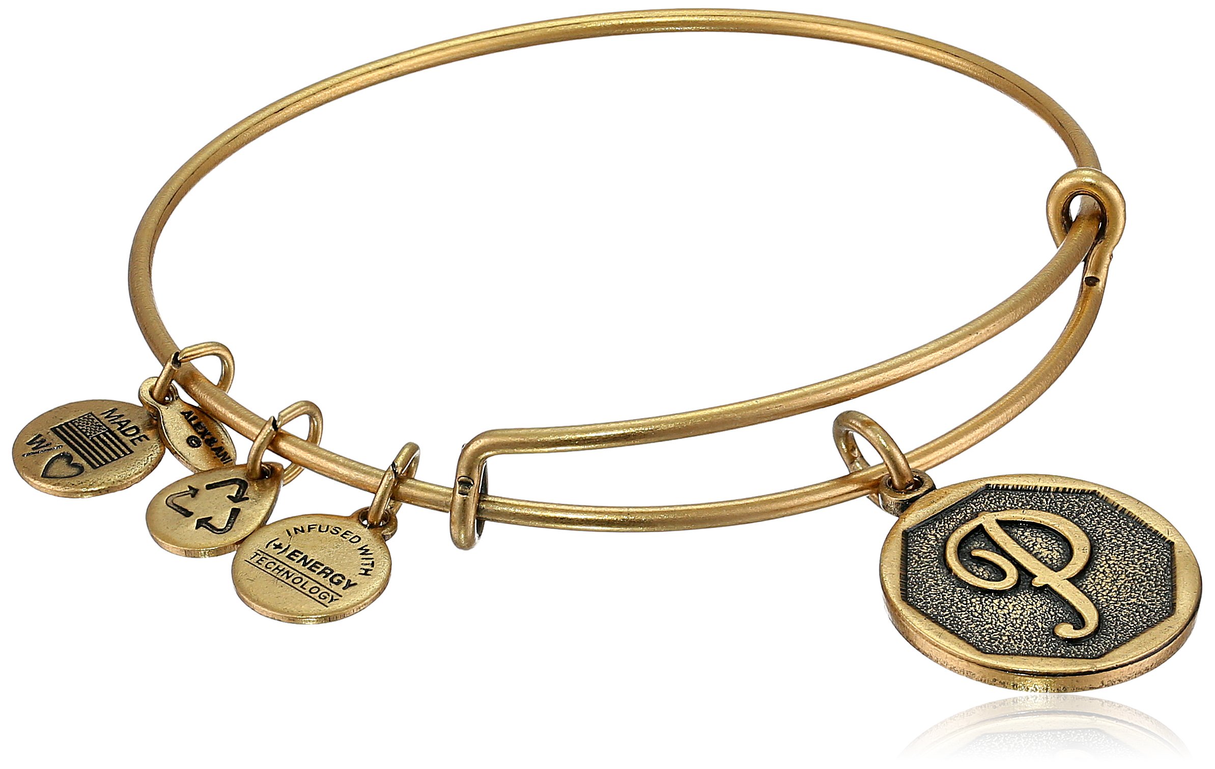Alex and Ani Rafaelian Gold-Tone Initial "P" Expandable Wire Bangle Bracelet, 2.5"