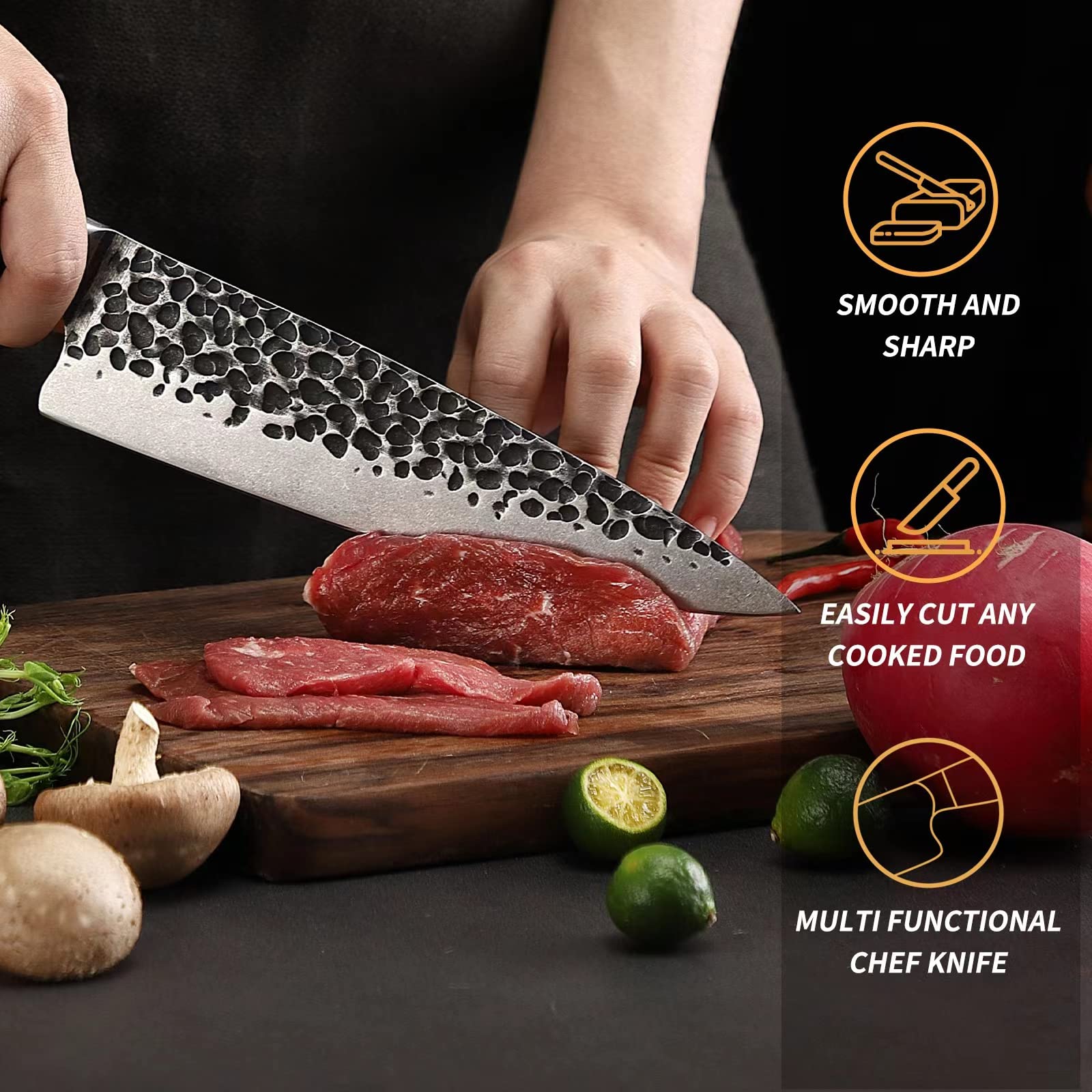 BearxBee Chef Knife Steak Knife,Comfortable Wooden Handle,High Carbon Stainless Steel 8 inch Stable Durable Knife for Kitchen,Chef,Cooking