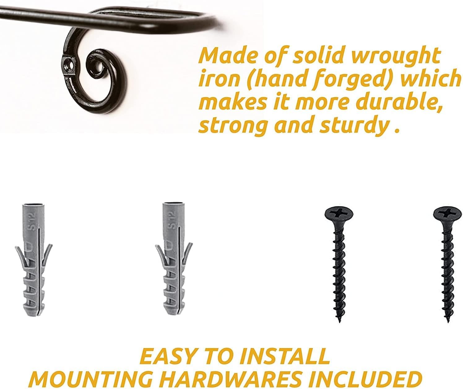 Bosky Wrought Iron Towel Bar Holder, Blacksmith Rust Resistant Wall Mounted Bathroom Towel Holder (Black, 16 inch)