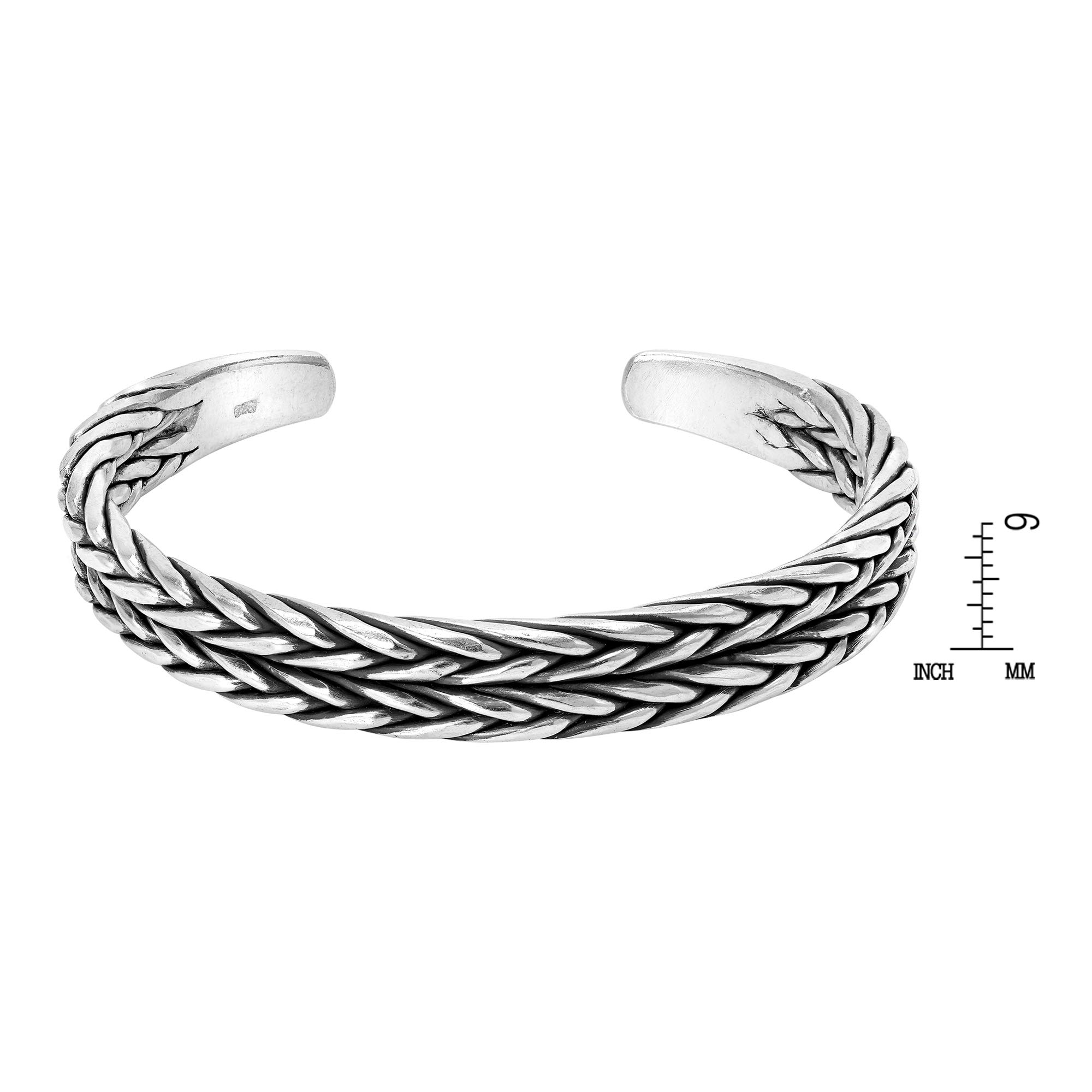 AeraVida Powerful Dragon Scales .925 Sterling Silver Handmade Cuff Bracelet