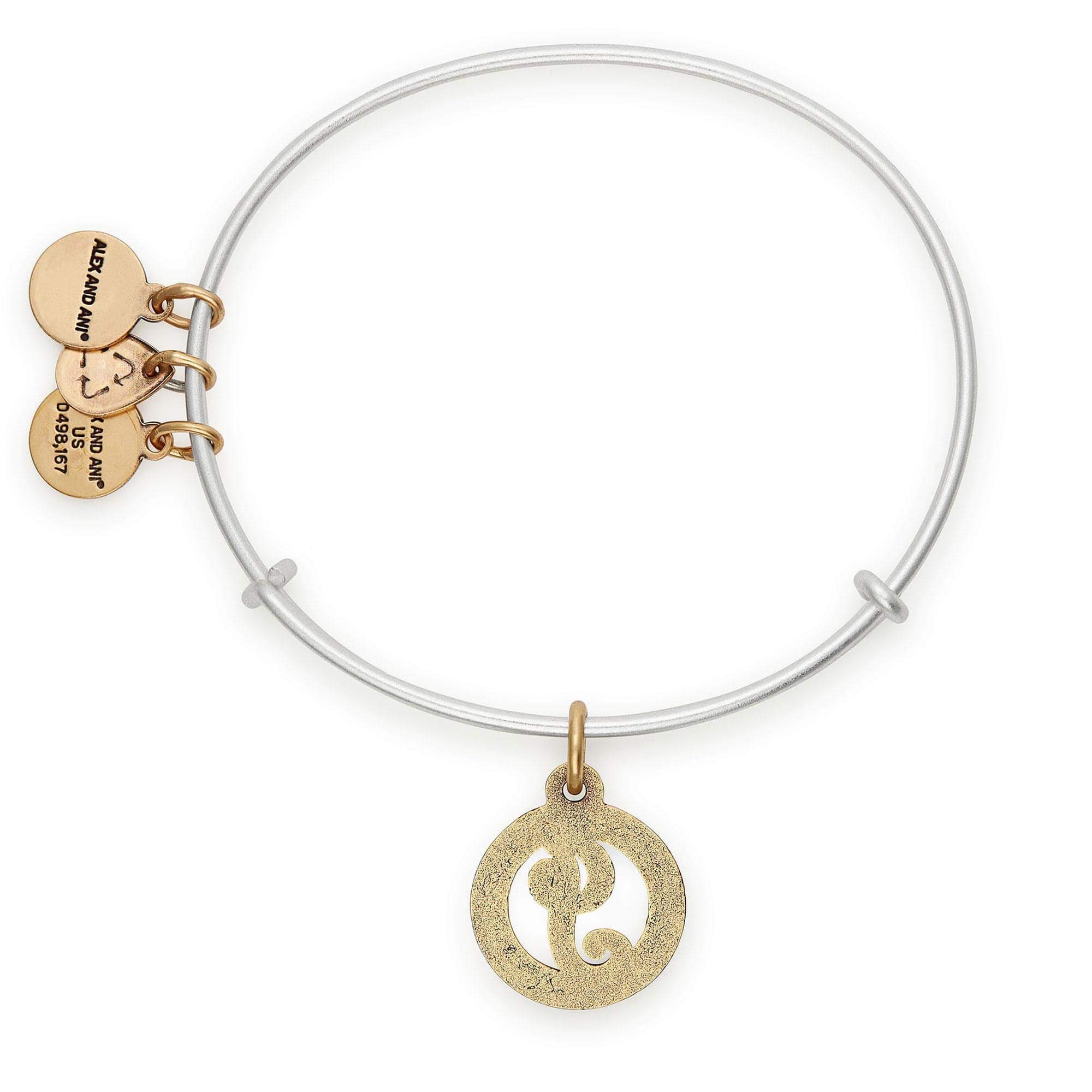 Alex and Ani Women's Initial J II Bangle Two Tone Bracelet, Rafaelian Silver
