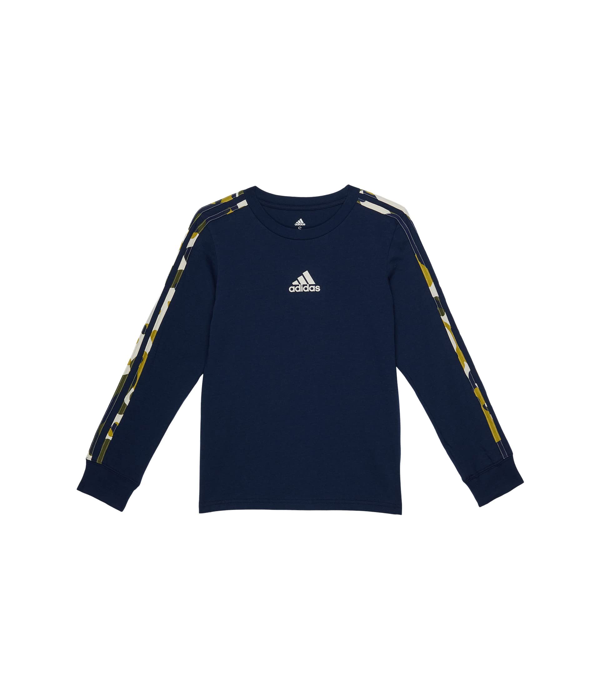 adidas Boy's Core Camo Stripe Long Sleeve Tee (Big Kids) Navy MD (10-12 Big Kids)