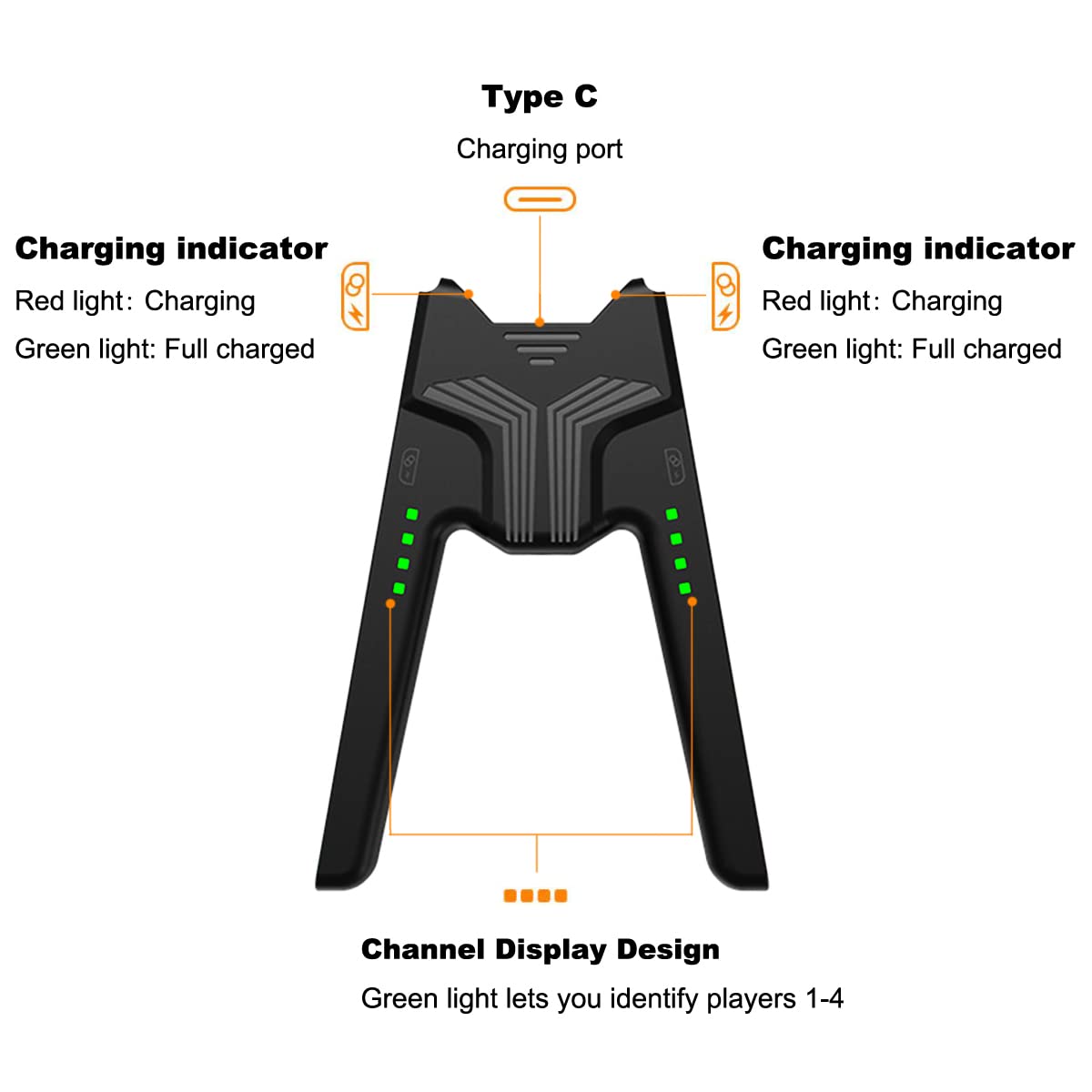 AreMe Joy-Con Charging Grip for Switch/Switch OLED, Comfort Joycon Grip Controllers Portable V-Shaped Handle with USB-C Cable (Ordinary Version)