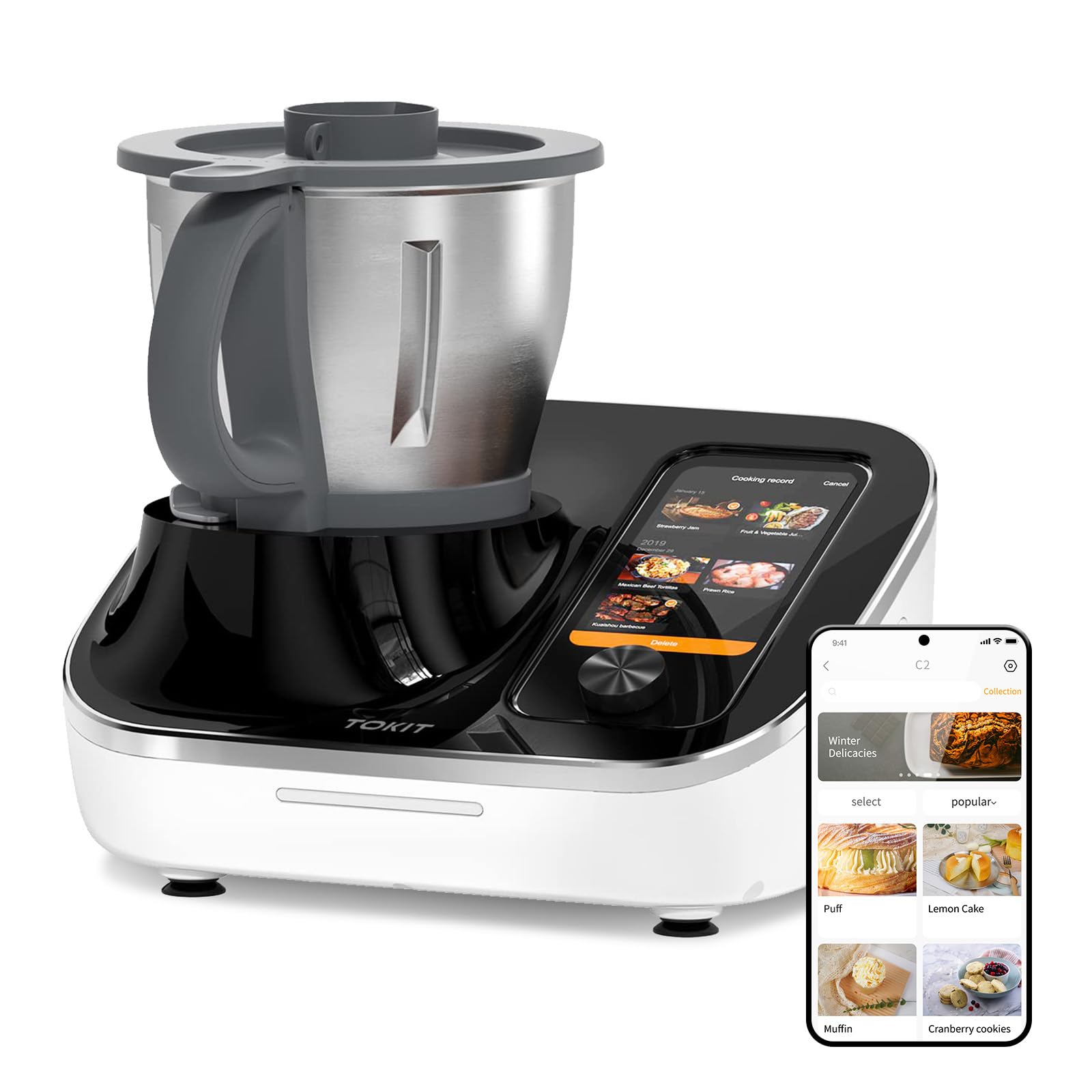 TOKIT Omni Cook C2 Chef Robot, Smart Cooking Machine - Slow Cooker, Stand Mixer, Chopper, Juicer, Blender, Sous-Vide, Knead, SautĂ©, Yogurt Maker, 3000+ Free Recipes, Weigh, 10 Speed, 95°F-356â, 2.3QT