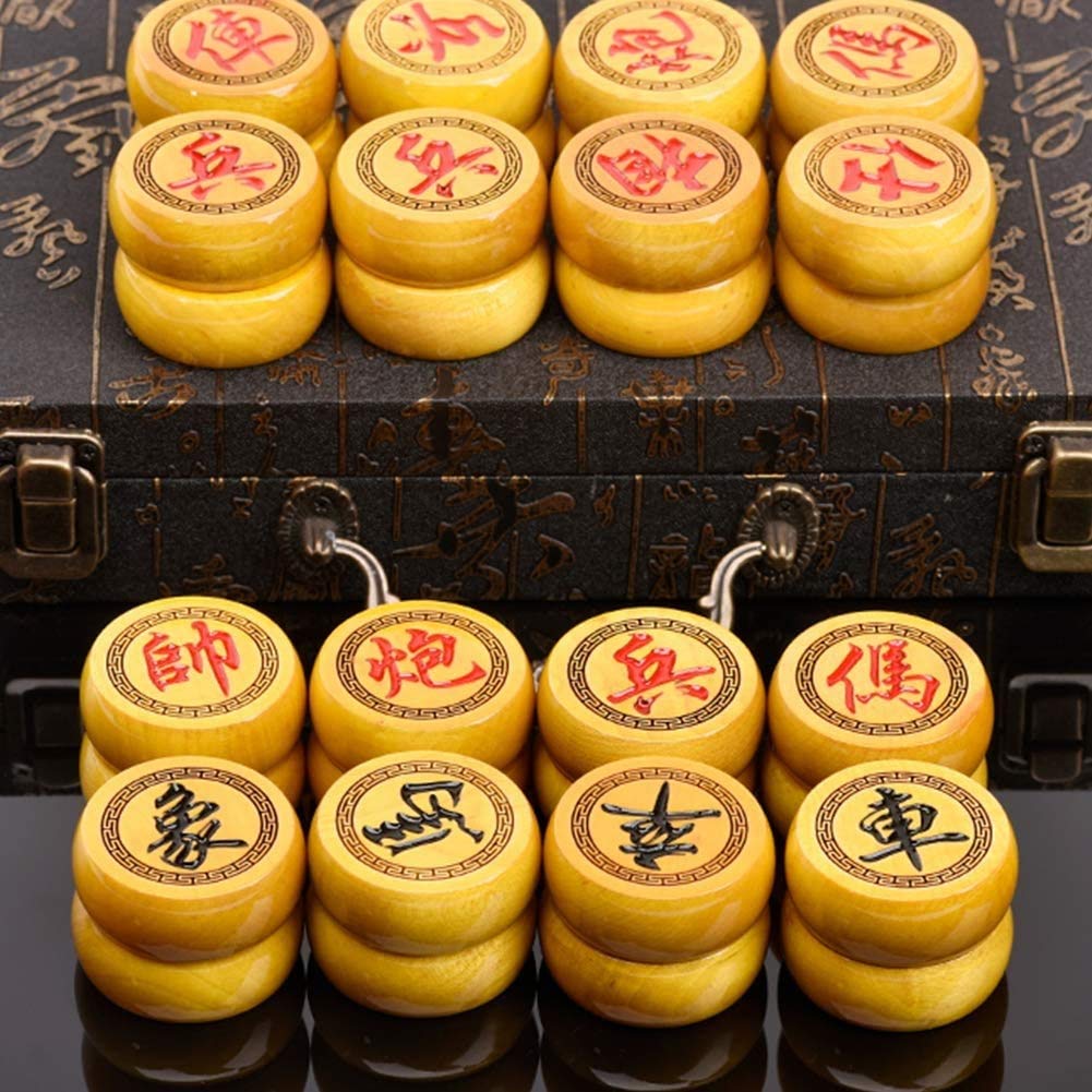 ATAAY Chess Boards Sets Wooden Chinese Set in Box Travel Games Sets Xiangqi Board Games 35X26x6cm Box 5.8Cm Diameter
