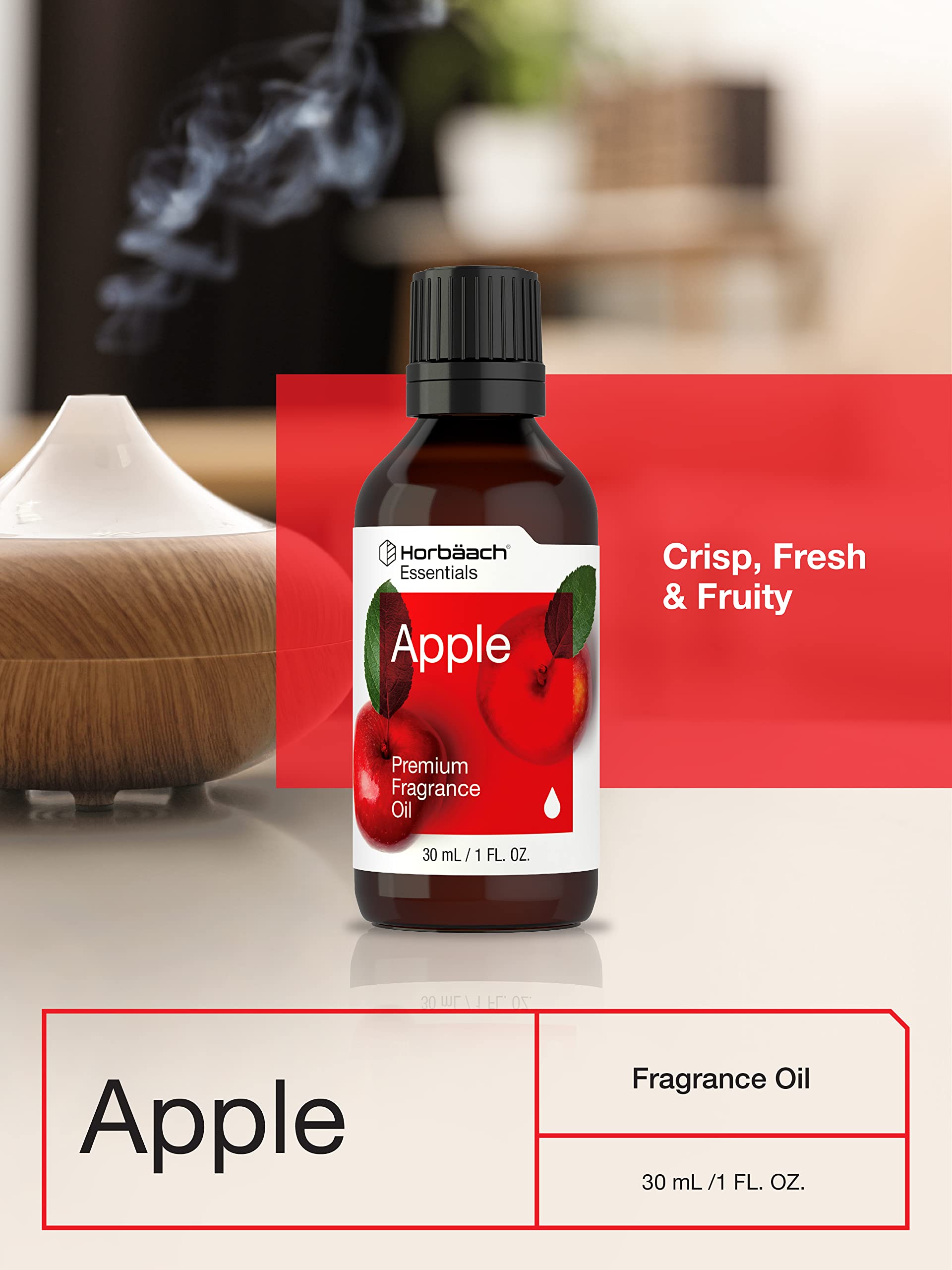 Horbäach Apple Fragrance Oil | 1 Fl Oz (30ml) | Premium Grade | for Diffusers, Candle and Soap Making, DIY Projects & More